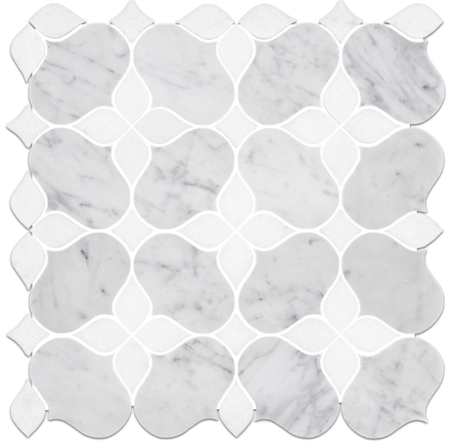 Bianco Carrara Silhouette With White Thassos Mosaic - marble tile ...