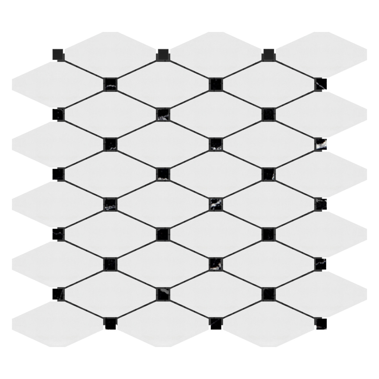 Where to buy Long Octagon Rhomboid with Black Dots Mosaic Tile, Marble ...