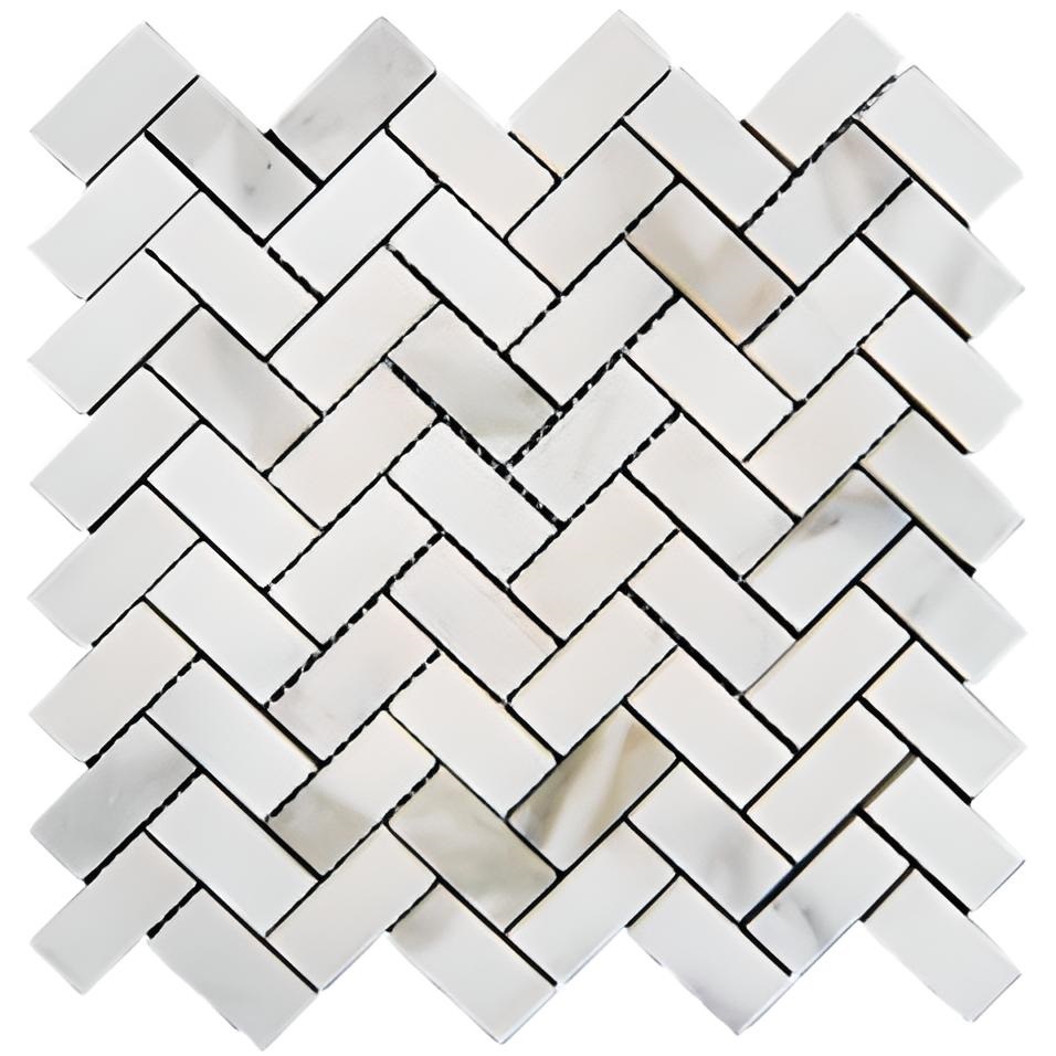 Calacatta Gold Italian Marble 1x2 Herringbone Mosaic Tile - marble ...