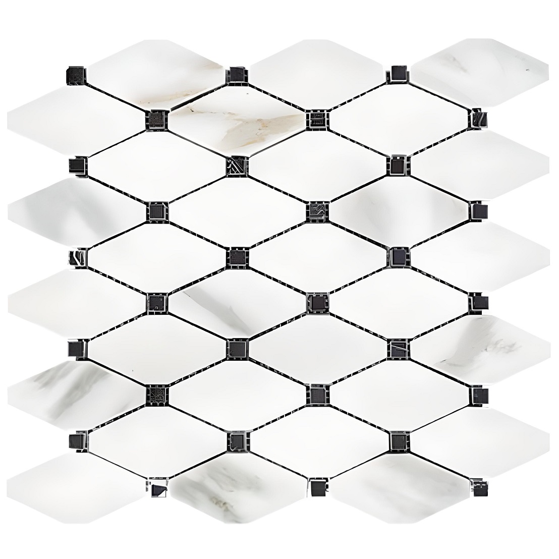 Where to buy Long Octagon Rhomboid Mosaic Tile with Black Dots, Marble ...