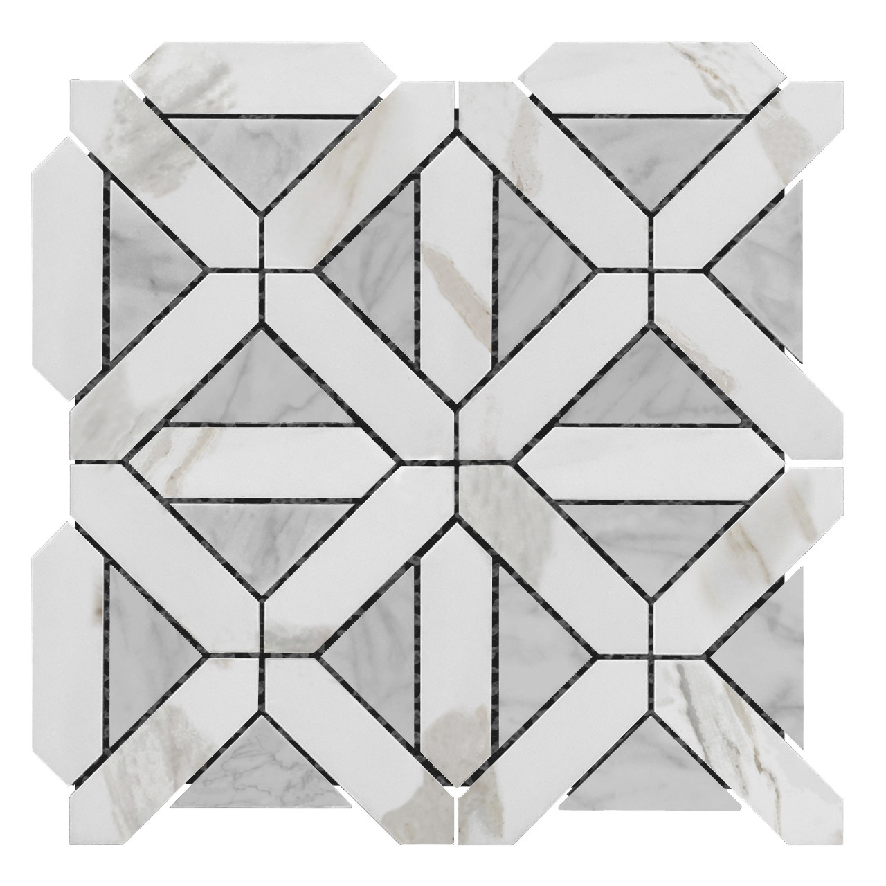 Marble with Carrara White Triangles Geometrica Mosaic Tile - marble ...