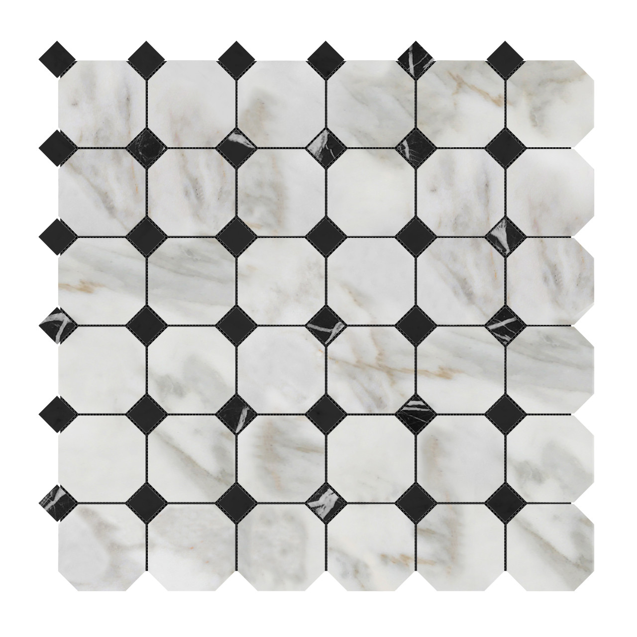 Calacatta Gold Marble Octagon with Black Dots Mosaic Tile - marble ...