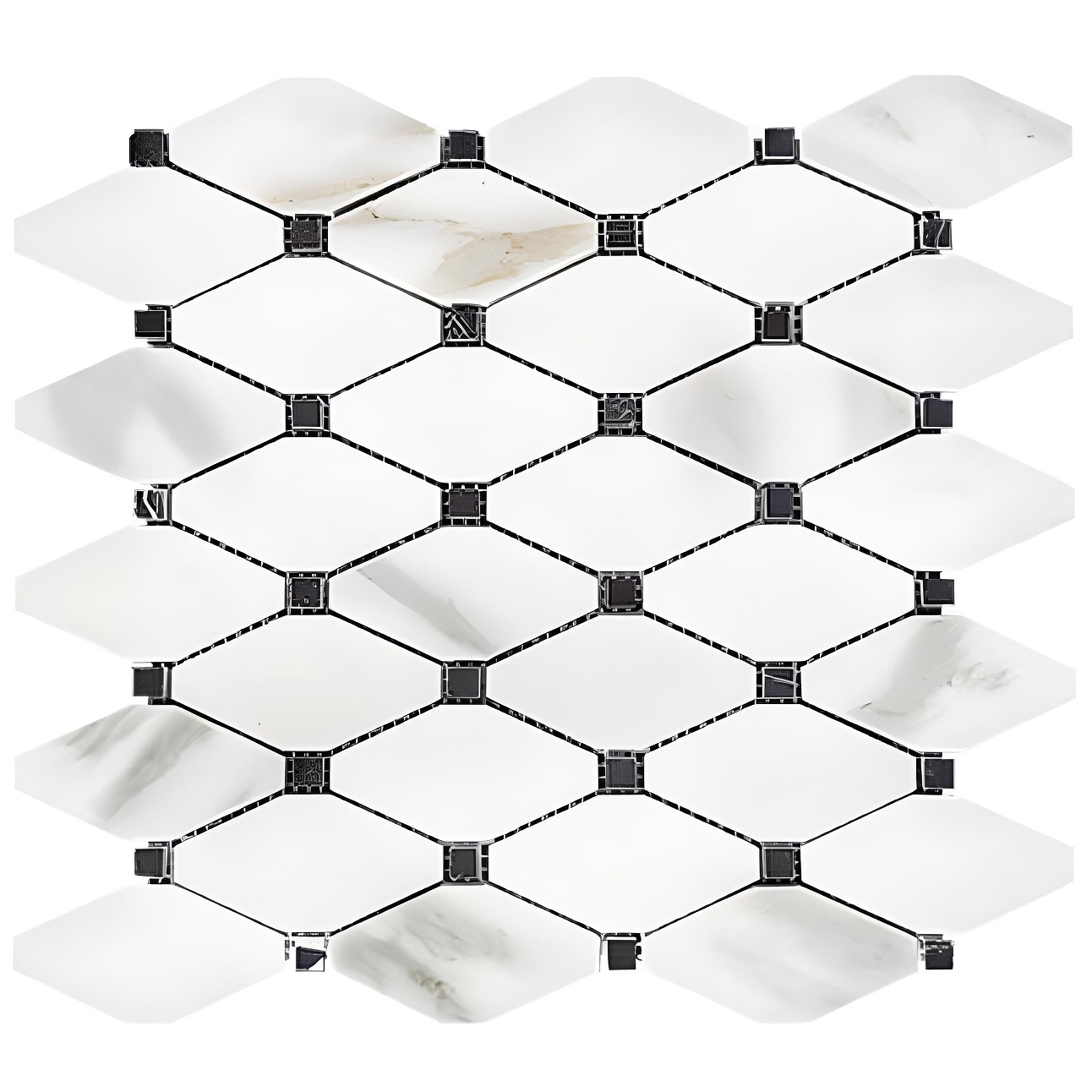 Where to buy Marble Long Octagon Rhomboid Mosaic Tile with Black Dots ...