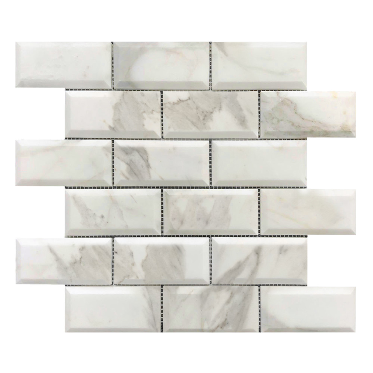 Calacatta Gold Italian Marble Wide Bevel Subway Mosaic Tile - marble ...