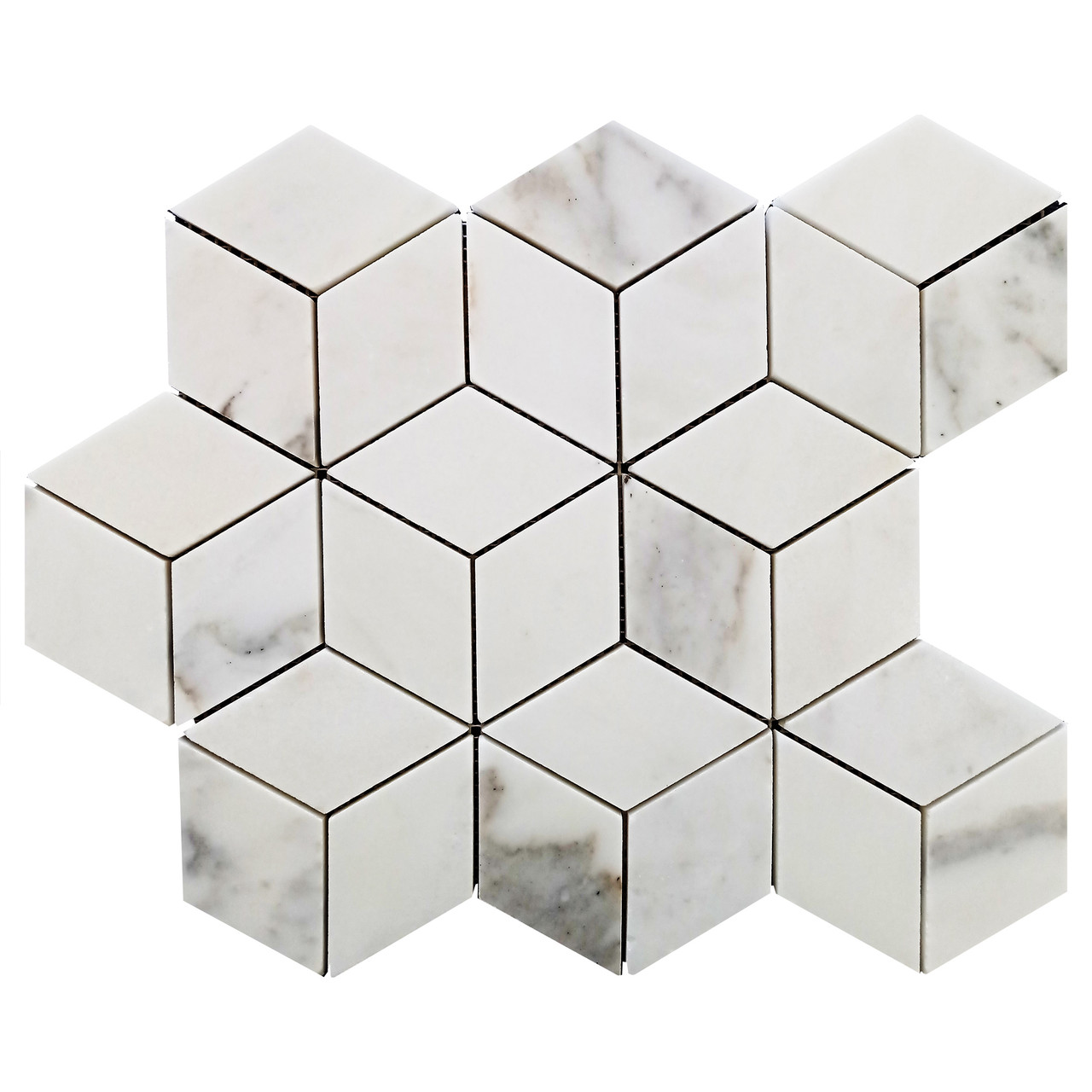 Rhombus 3D Cube Diamond Mosaic Tile - marble stone Calacatta Gold ...