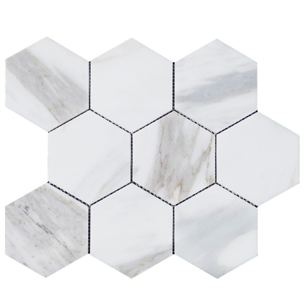 Calacatta Gold Italian Marble 4 Hexagon Mosaic Tile - marble (Polished ...