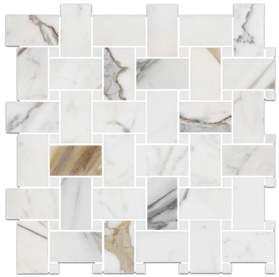 Calacatta Gold Extra Large Basketweave With 5/8 White Thassos - marble ...