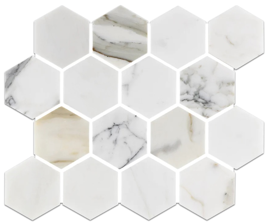 Calacatta Gold 3 Hexagon Mosaic - marble stone Hexagon Mosaics ...