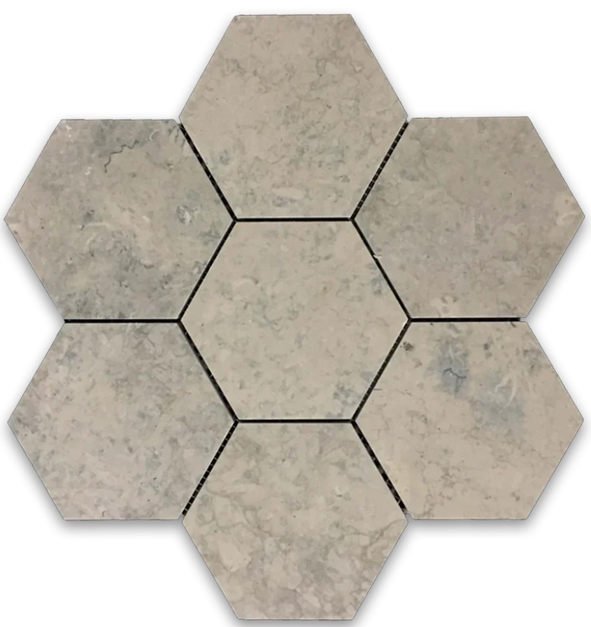 Quartier Parisian 5 Hexagon Mosaic - limestone stone Hexagon Mosaics ...