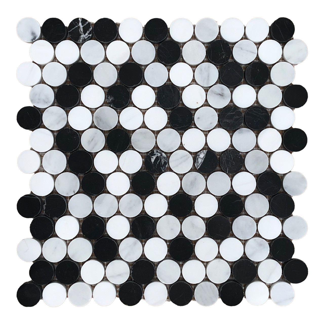 Where to buy Penny Round Mixed Mosaic Tile w/ Black and Dolomiti Dots ...