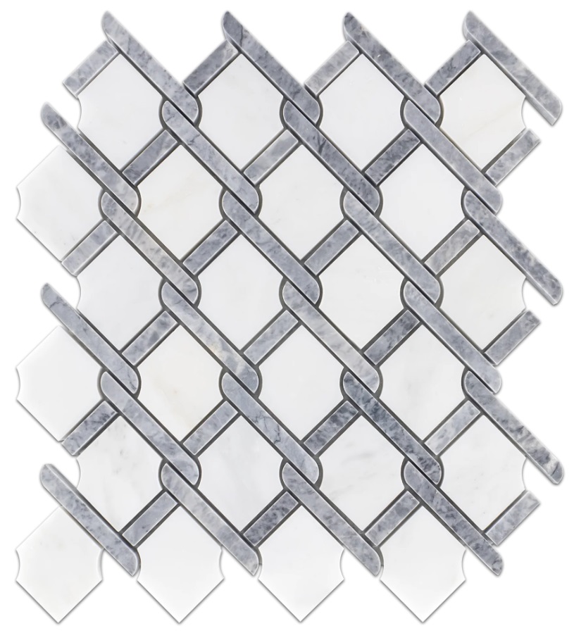 Pearl White Argyle With Pacific Gray Bar Mosaic - marble stone Pearl ...