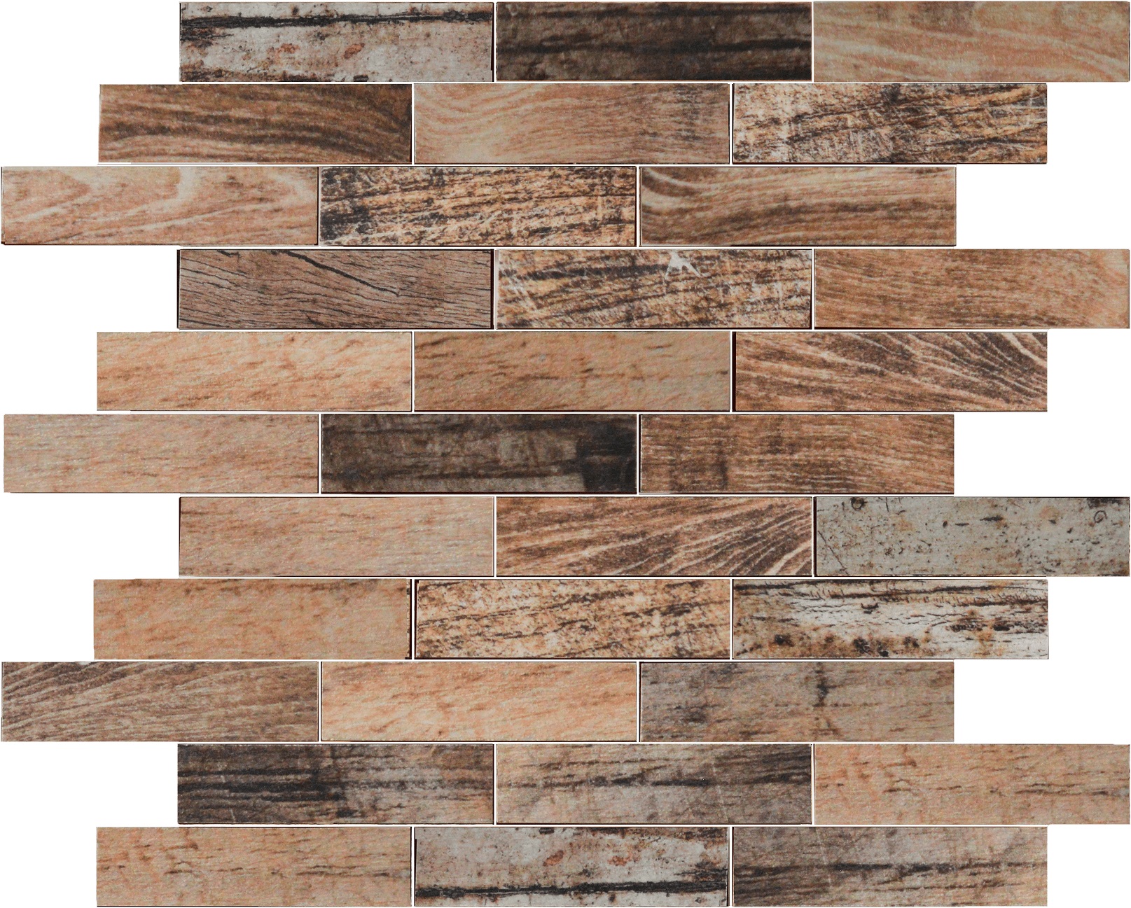 Beige Brown Mix Wood 1.1"x4" Glazed Ceramic Mosaic - ceramic tile ...