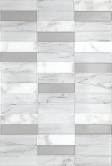 White Carrara & Glass Straight Stack - stone tile Perfit Mosaix ...