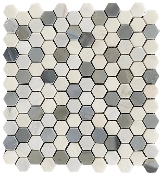 1"x1" Hexagon Mix With Blue - marble tile Arabescato collection by Otto ...