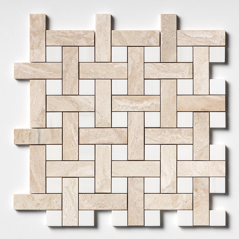Diana Royal, Snow White Multi Finish Basket Weave 1x3 Marble Mos ...