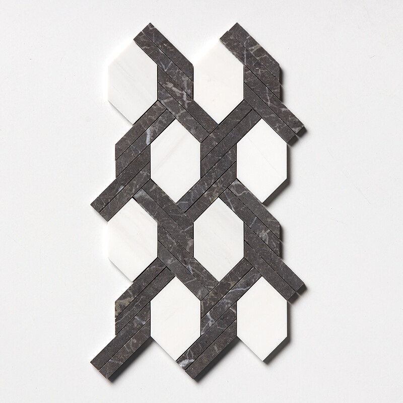 Iris Black, Snow White Honed Braided Hexagon Marble Mosaic - marble ...