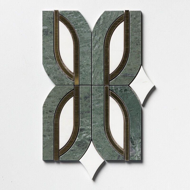 Snow White, Brass, Verde Tia Honed Butterfly Marble Mosaic - marble ...