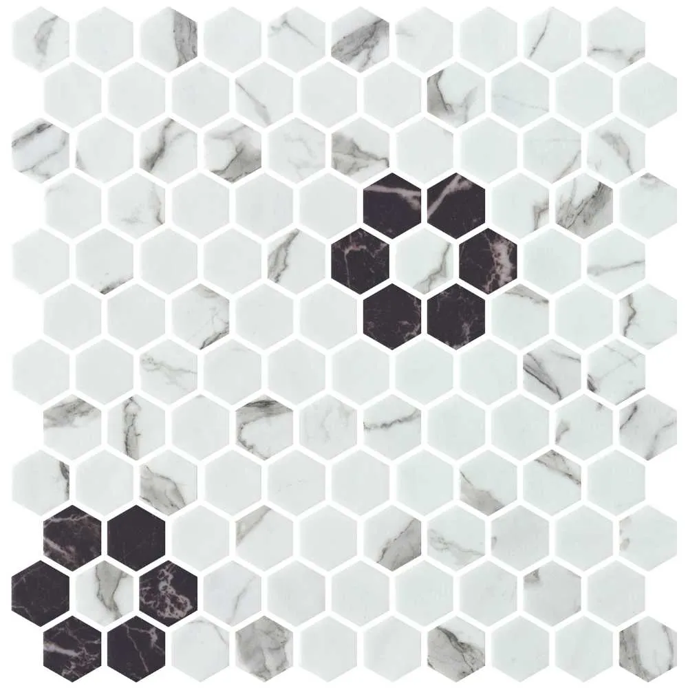 Where to buy White/Black Rosette Matte, Glass tile by Cancos Tile & Stone.