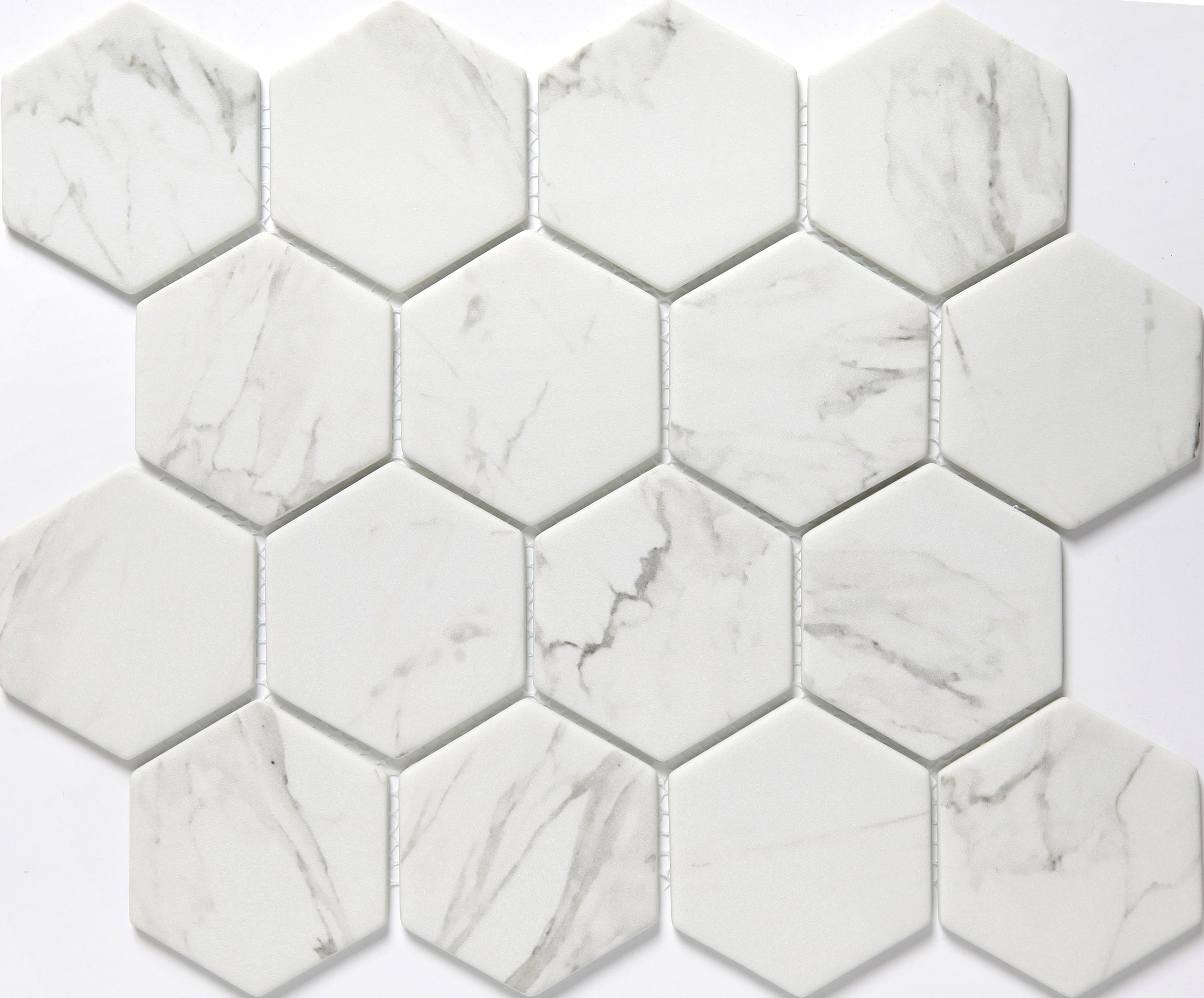 Echo Calacatta 3 Hexagon Mosaic - glass tile ECHO collection by Emser ...