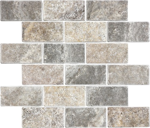 Silver Ash Tumbled Brick mosaics - porcelain tile Travertine collection ...