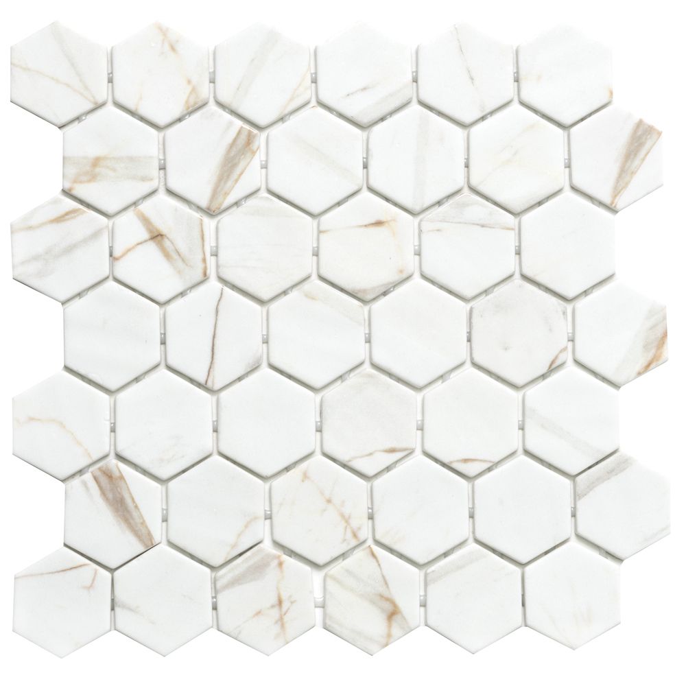 Timeless Hex XL Calacatta Gold Recycled Mosaic - glass tile Timeless ...