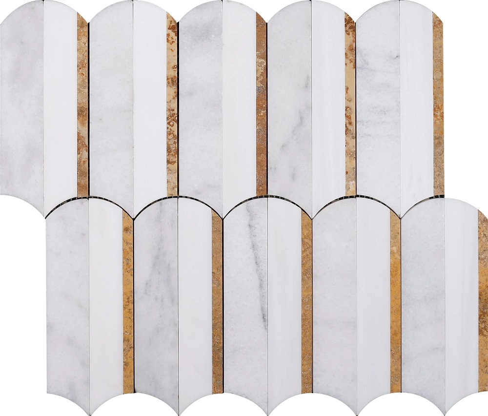 Glacier White & Alba Vera & Gold Silo Honed Waterjet Mosaic - marble ...