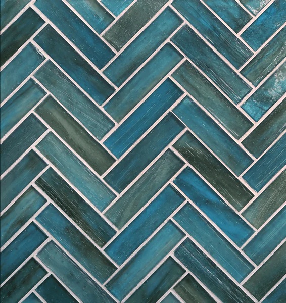 Haisen 1x4 Herringbone Teal Silk - glass tile Haisen collection by ...