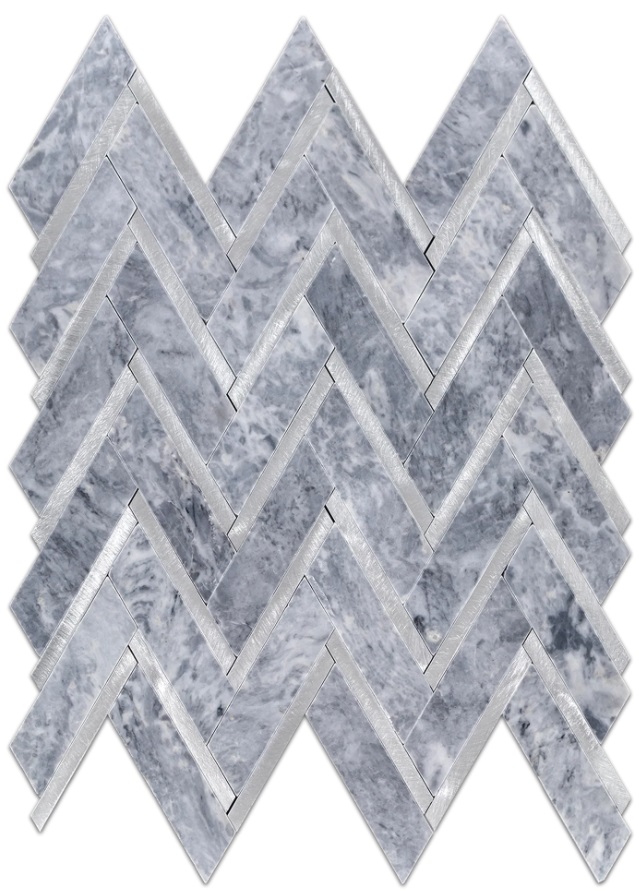 Pacific Gray Herringbone With Silver Aluminum Mosaic - marble stone ...