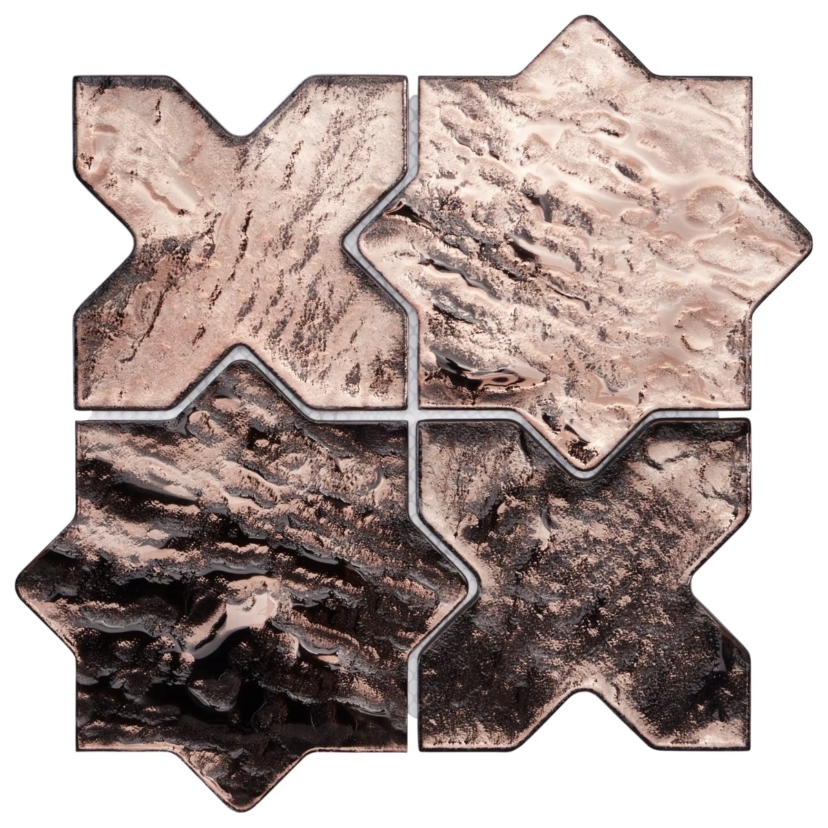 Kismet Bronze 4" Star Cross Polished Glass Mosaic Tile - glass tile ...